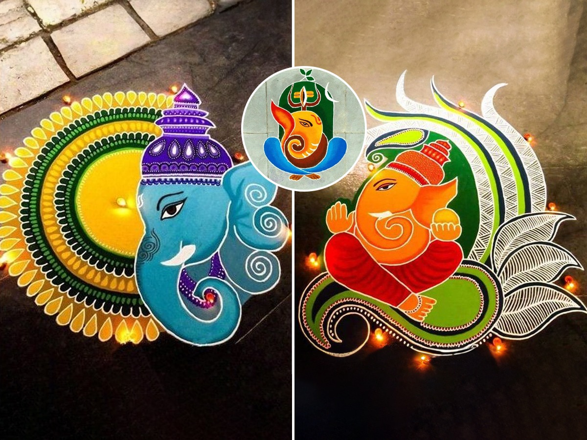Ganesh Jayanti Special Rangoli Designs : दारात, बाप्पासमोर काढण्यासाठी ...