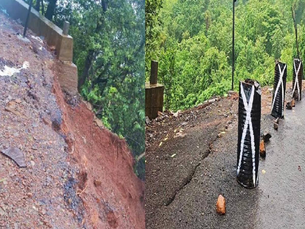 Sindhudurg: भुईबावडा घाटात नवीन संरक्षक भिंत कोसळली, रस्त्यालाही भेगा ...