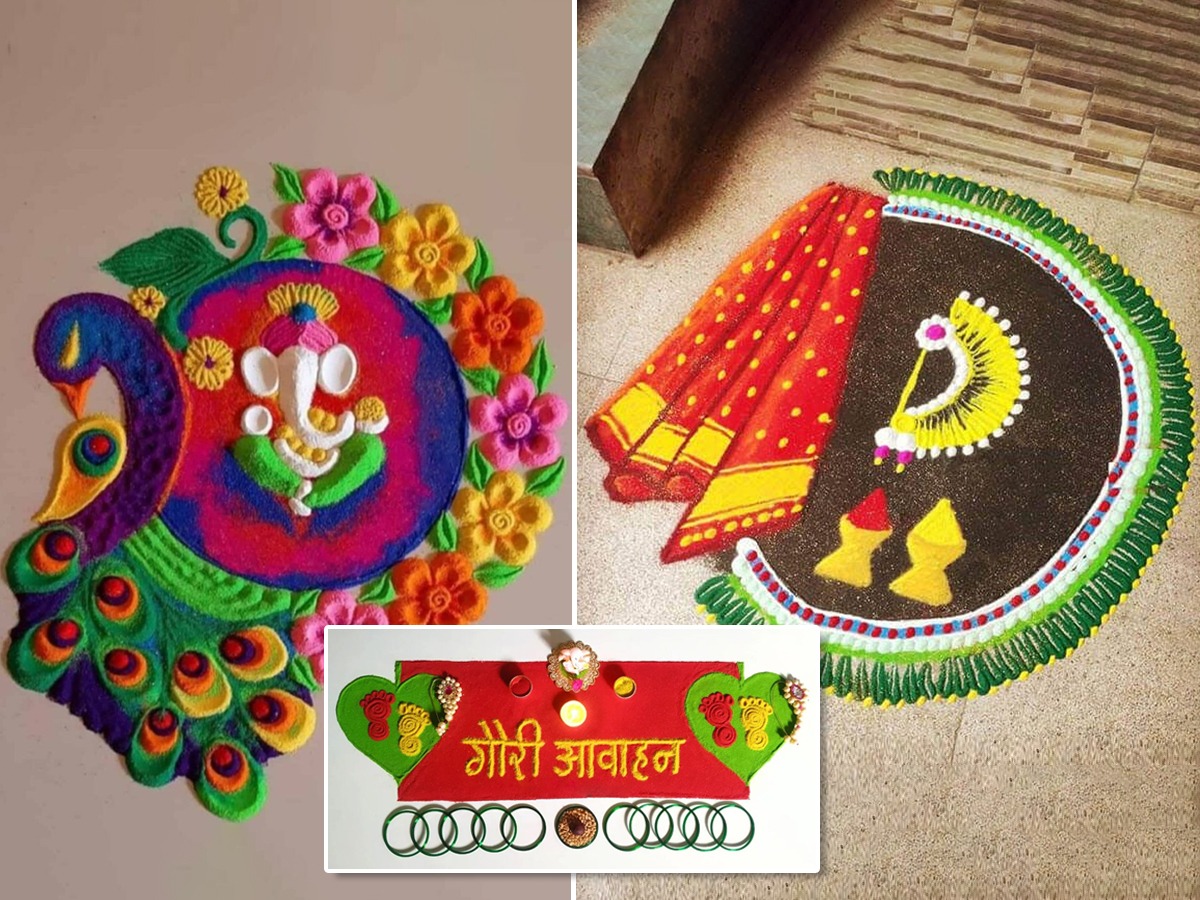 गौरीसमोर काढा आकर्षक रांगोळ्या, झटपट काढता येतील अशा सोप्या डीझाईन्स ...