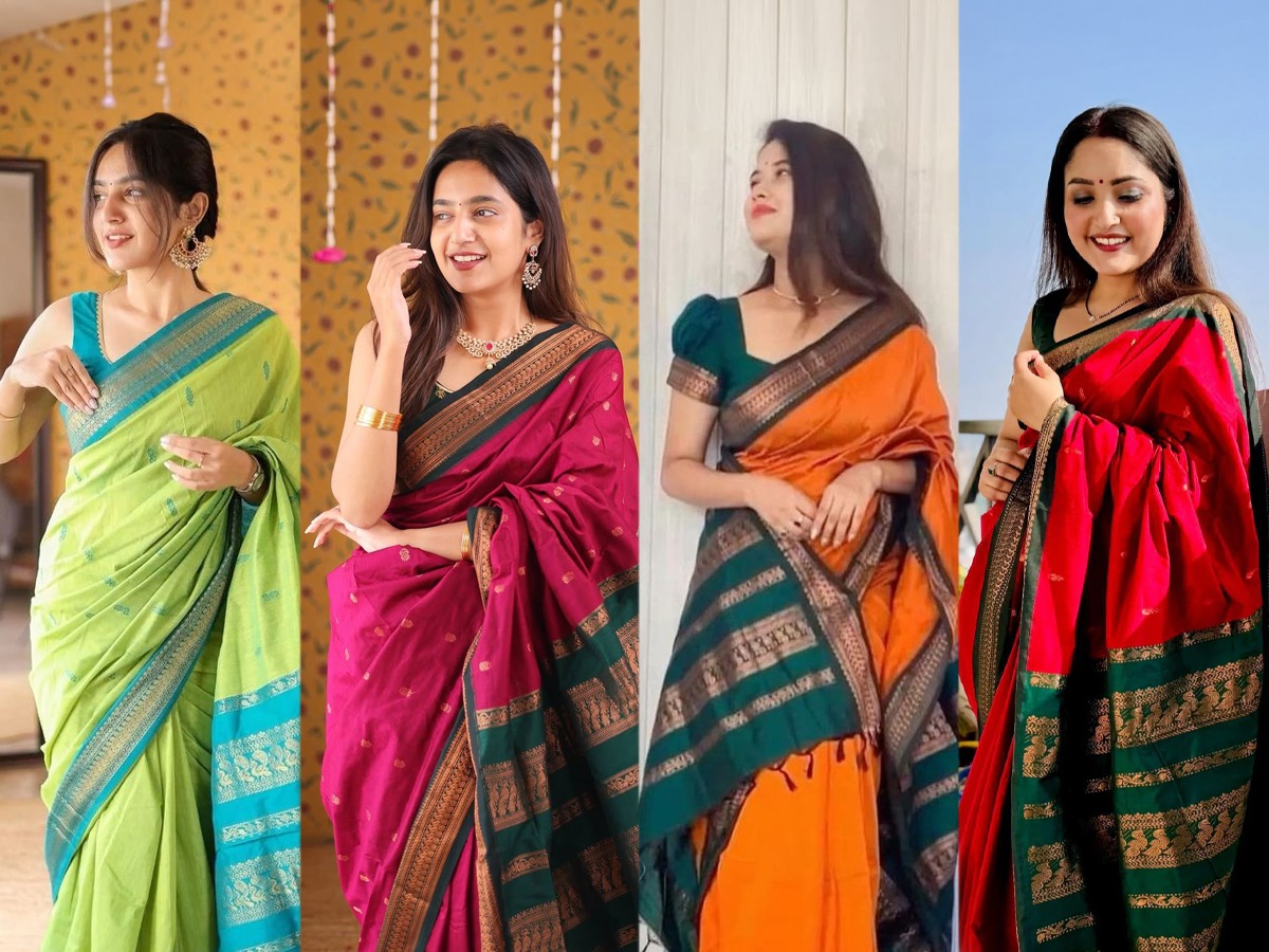 gadhwal cotton silk saree shopping, beautiful colours in gadhwal cotton ...