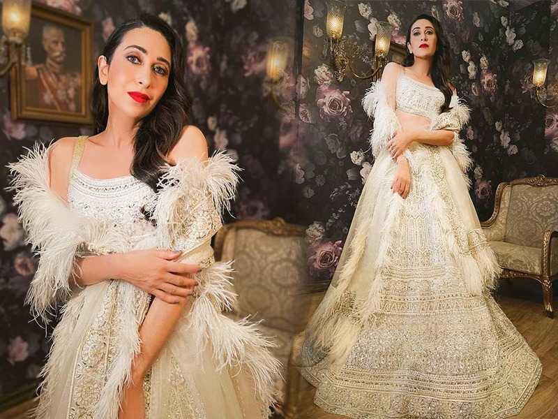 करिष्मा कपूरचा चिकनकारी लेहंगा, चिकनचा पारंपरिक लूक गजब! वाचा त्यातली ...