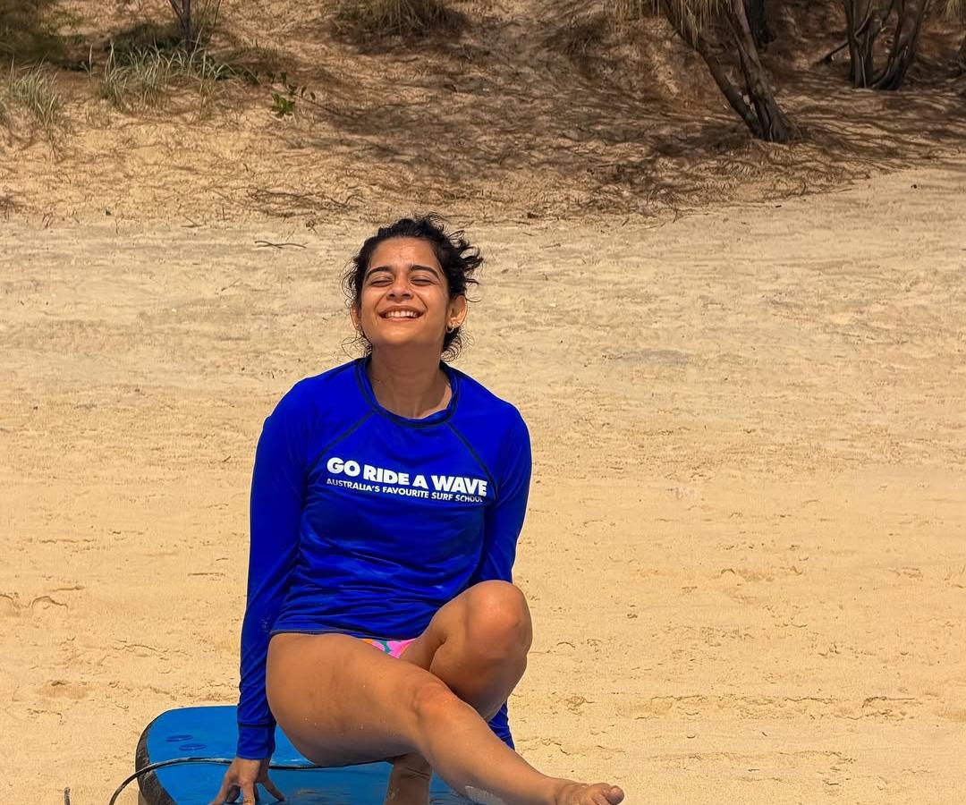 Mithila Palkar Surfing Gold Coast Australia Bold Bikini Beach Photos Viral
