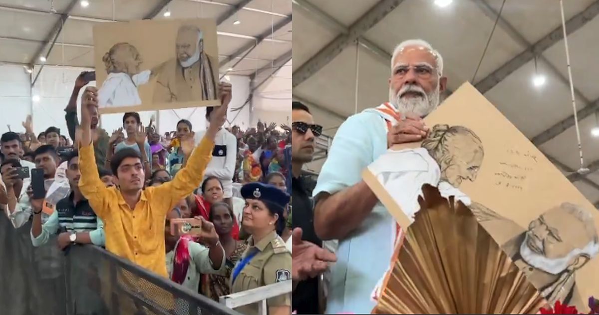 हातात मोदी आणि त्यांच्या आईचा फोटो, डोळ्यांत अश्रूधारा ...