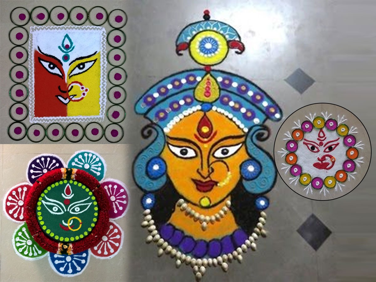 नवरात्र- दसरा स्पेशल रांगाेळी: रांगोळीतून साकारा देवीचे सुंदर रुप ...