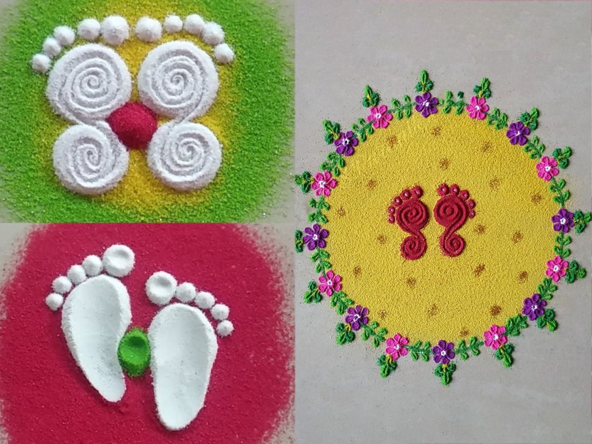 गौरींच्या स्वागताला दारासमोर काढा नाजूक- सुंदर पाऊलं! बघा झटपट पाऊलं ...