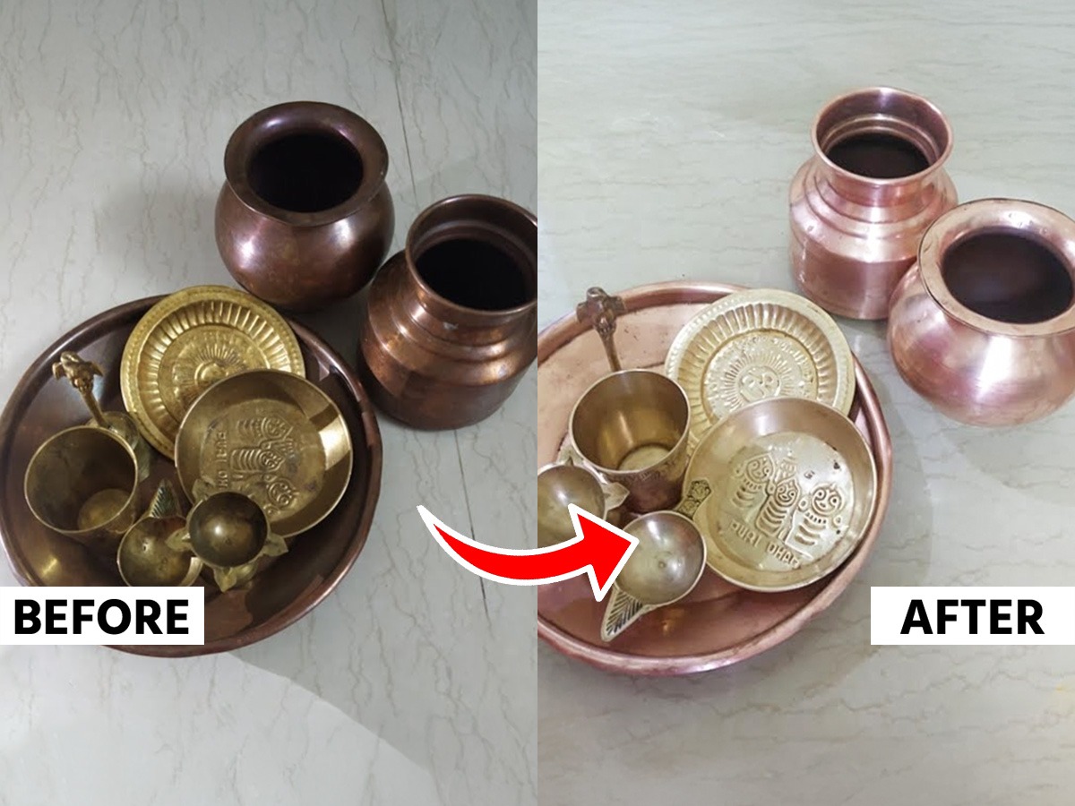 तांब्या-पितळेच्या भांड्यांवर काळाकुट्ट थर? ३ पदार्थ लावा, पूजेसाठी ...