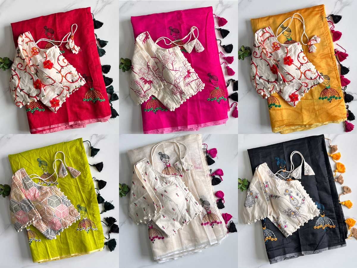 Cotton Saree With Ready To Wear Blouse : मऊसूत कॉटनच्या साडीला मॉडर्न ...