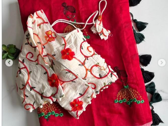 Cotton Saree With Ready To Wear Blouse : मऊसूत कॉटनच्या साडीला मॉडर्न ...