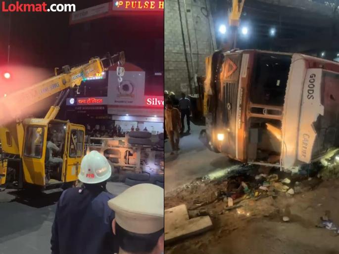 नवले पुलाजवळ भीषण अपघात; पलटी झालेल्या 16 चाकी मिक्सरखाली ...