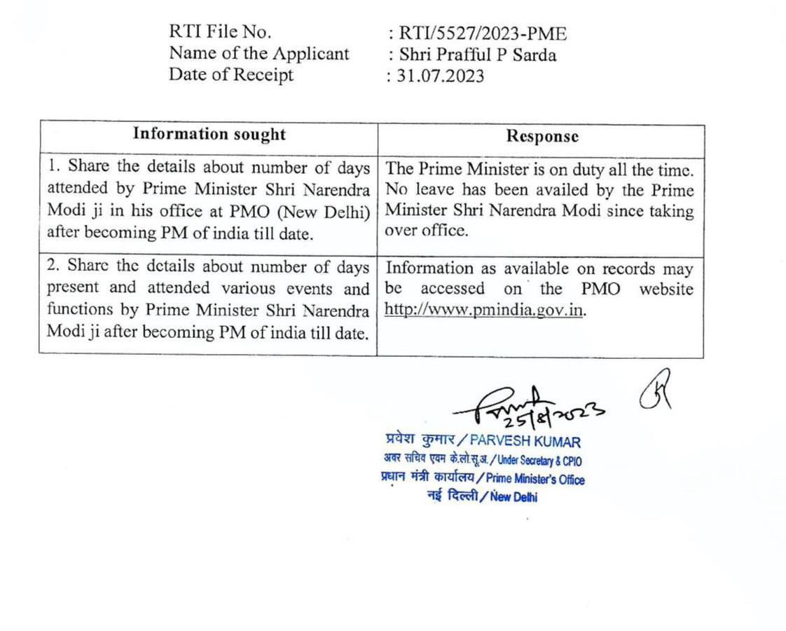 'PM Modi has not availed a single leave in last 9 yrs': PMO in response ...