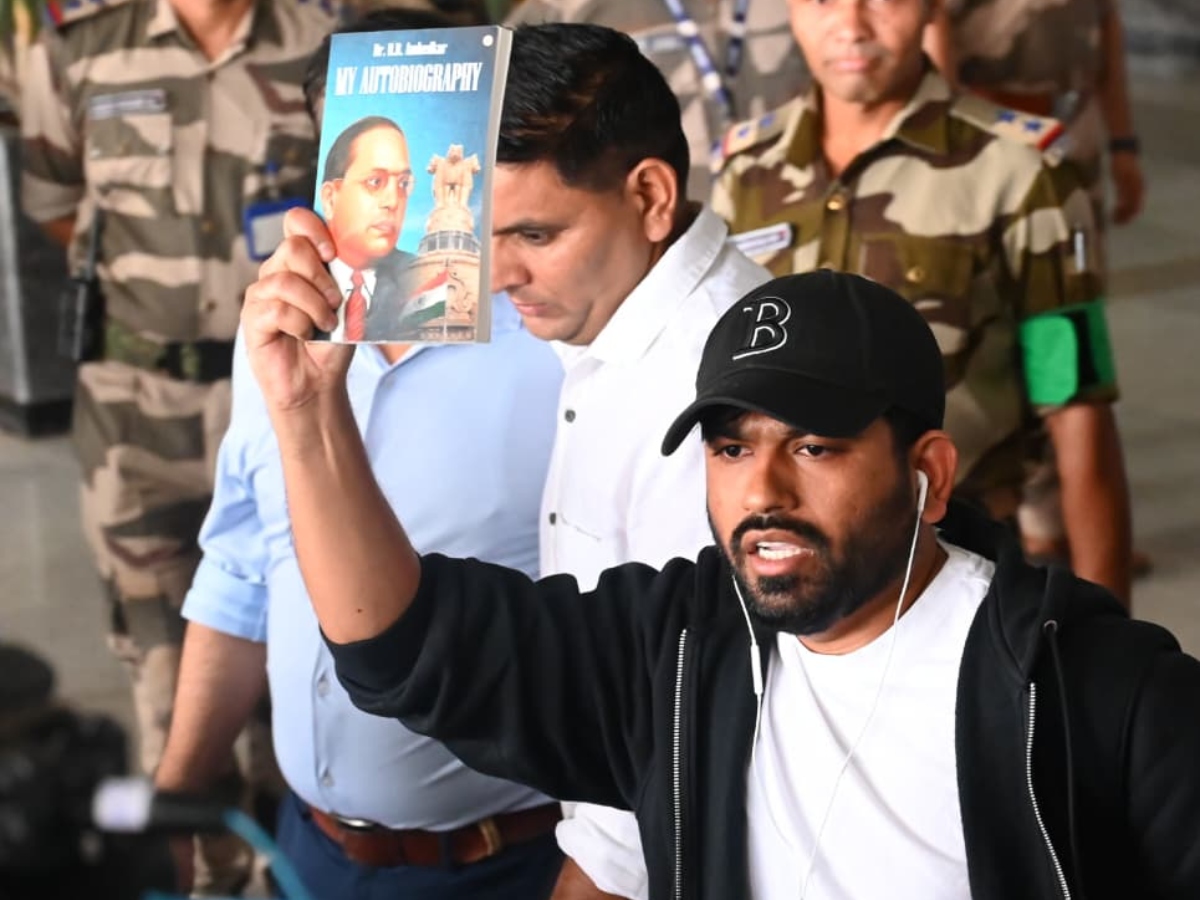 Abhijeet Dipke Displays Portrait of Dr BR Ambedkar Outside Delhi ...