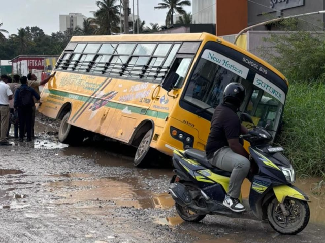 Bengaluru Horror: School Bus With 20 Children Trapped in Pothole ...