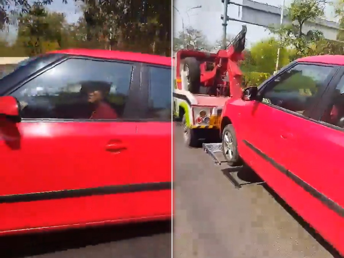 WATCH: Car Towed With Passengers Inside in Noida - www.lokmattimes.com