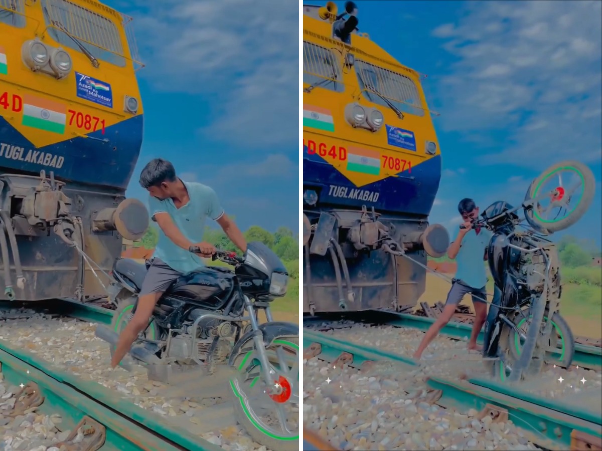 Uttar Pradesh: Man Attempts to Pull Train with Bike for Reel in ...