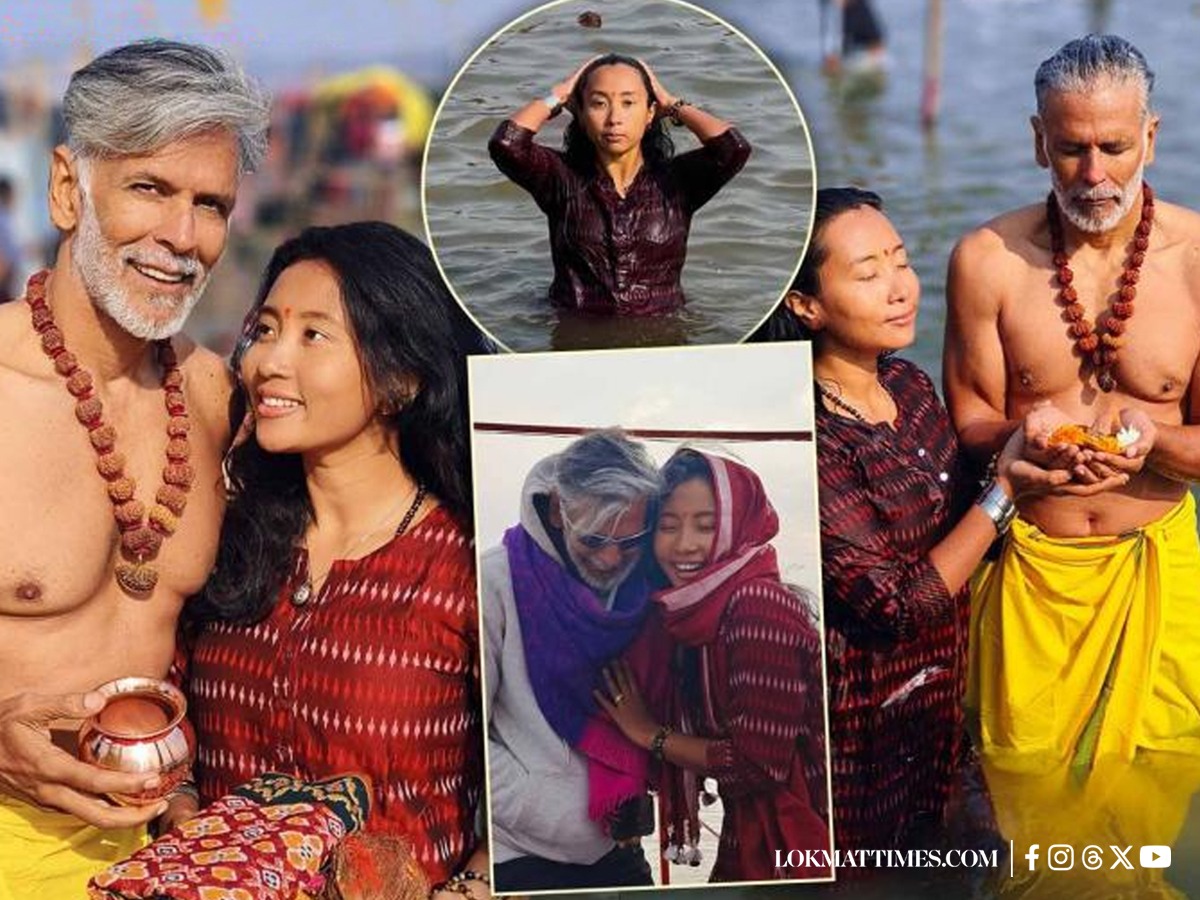 Milind Soman Takes Holy Dip At Maha Kumbh Mela 2025 With Wife Ankita Konwar; Couple Prays For ...