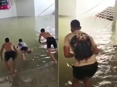 Navi Mumbai: Flooded Uran railway station turns swimming pool | www ...