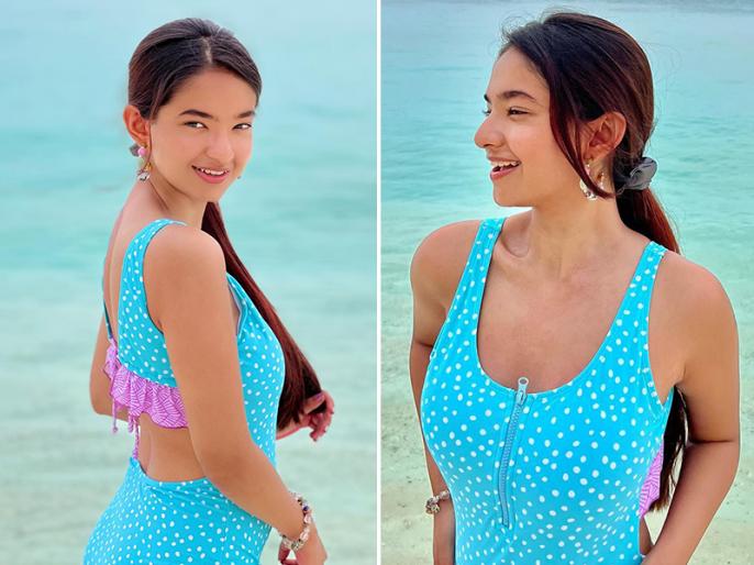 Anushka Sen Shared A Glamorous Photo In A Backless Monokini See Photos अनुष्का सेन ने बैकलेस