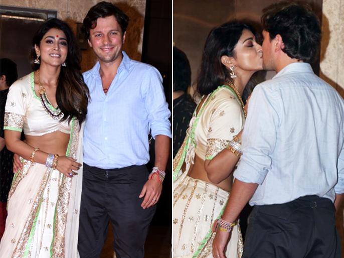 Shriya Saran Kiss Her Husband Openly At Ramesh Taurani Diwali Party ...