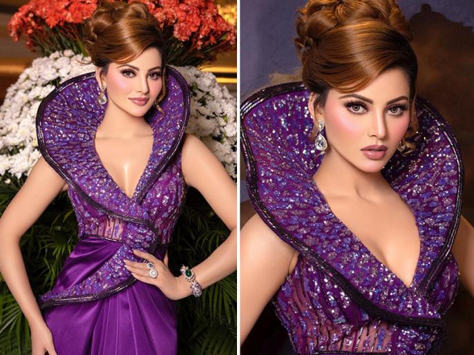 Urvashi Rautela flaunts curvy figure in a purple gown pictures went viral on social media ...